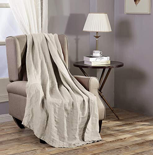 Brussels Super Soft Lightweight Pre-Washed Belgian Flax Linen Reversible Throw Blanket, 50" x 70" - Natural Linen Color