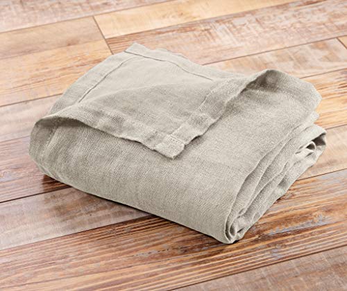 Brussels Super Soft Lightweight Pre-Washed Belgian Flax Linen Reversible Throw Blanket, 50" x 70" - Natural Linen Color