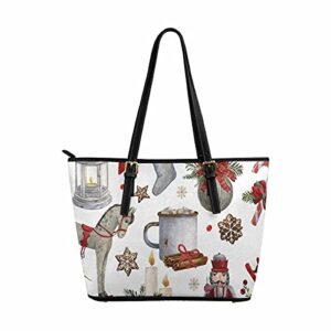 interestprint christmas ornaments, toy and decoration casual pu leather tote shoulder handbag for women