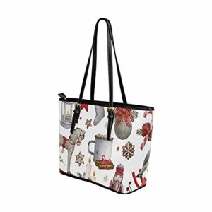 InterestPrint Christmas Ornaments, Toy and Decoration Casual PU Leather Tote Shoulder Handbag for Women