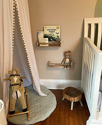 MASHBA Nursery Book Shelves -Rustic, Set of 2 Shelf - Wall Mounted Floating Bookshelf Organizer for Kids Room - Baby Hanging Wood Bookshelves Décor for Children's Bedroom