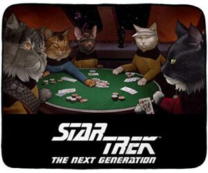 intimo star trek the next generation tng cat characters playing cards fleece plush throw blanket 60″ x 48″ (152cm x 122cm)