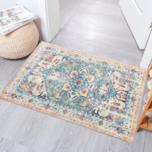 geves cream green boho area rug persian oriental 2×3 entryway rugs for bedroom kitchen bathroom decor doormat washable indoor use non-slip rubber backing