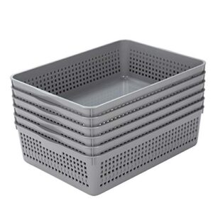 Eslite Plastic Organizing Baskets/Storage Tray Baskets,6-Pack,Gray