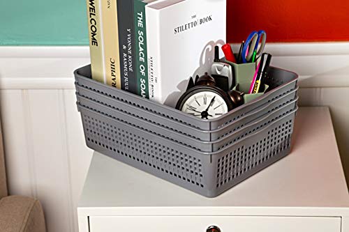 Eslite Plastic Organizing Baskets/Storage Tray Baskets,6-Pack,Gray