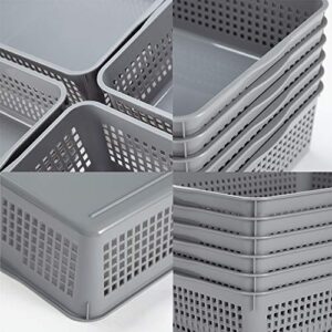 Eslite Plastic Organizing Baskets/Storage Tray Baskets,6-Pack,Gray