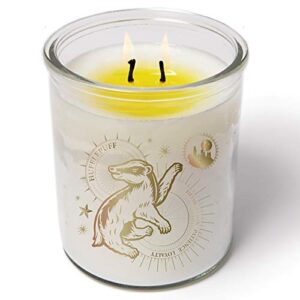 harry potter color changing hufflepuff candle, large 10 oz – wax turns from white to yellow when lit – soy wax, unscented – great gift for harry potter fans