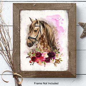 Boho Horse Wall Art & Decor - Rustic Farmhouse Barn Wall Decor for Girls Bedroom, Office, Living Room - Country Western Shabby Chic Decorations - Gift for Equestrian Women - Pink Pony Poster