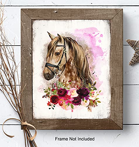 Boho Horse Wall Art & Decor - Rustic Farmhouse Barn Wall Decor for Girls Bedroom, Office, Living Room - Country Western Shabby Chic Decorations - Gift for Equestrian Women - Pink Pony Poster