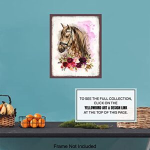 Boho Horse Wall Art & Decor - Rustic Farmhouse Barn Wall Decor for Girls Bedroom, Office, Living Room - Country Western Shabby Chic Decorations - Gift for Equestrian Women - Pink Pony Poster