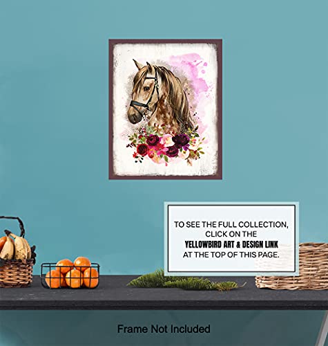 Boho Horse Wall Art & Decor - Rustic Farmhouse Barn Wall Decor for Girls Bedroom, Office, Living Room - Country Western Shabby Chic Decorations - Gift for Equestrian Women - Pink Pony Poster