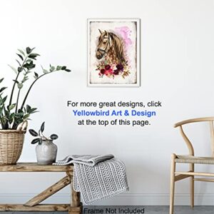 Boho Horse Wall Art & Decor - Rustic Farmhouse Barn Wall Decor for Girls Bedroom, Office, Living Room - Country Western Shabby Chic Decorations - Gift for Equestrian Women - Pink Pony Poster