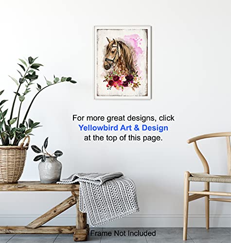 Boho Horse Wall Art & Decor - Rustic Farmhouse Barn Wall Decor for Girls Bedroom, Office, Living Room - Country Western Shabby Chic Decorations - Gift for Equestrian Women - Pink Pony Poster