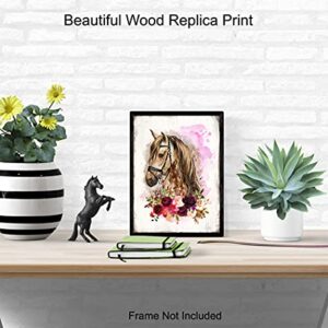 Boho Horse Wall Art & Decor - Rustic Farmhouse Barn Wall Decor for Girls Bedroom, Office, Living Room - Country Western Shabby Chic Decorations - Gift for Equestrian Women - Pink Pony Poster