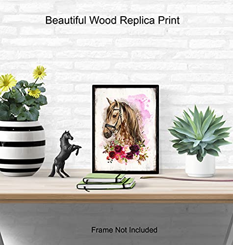 Boho Horse Wall Art & Decor - Rustic Farmhouse Barn Wall Decor for Girls Bedroom, Office, Living Room - Country Western Shabby Chic Decorations - Gift for Equestrian Women - Pink Pony Poster