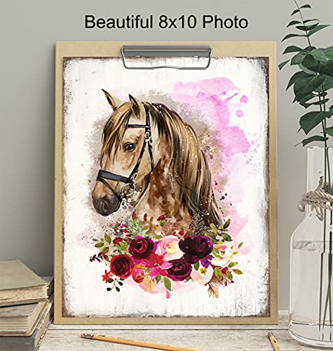 Boho Horse Wall Art & Decor - Rustic Farmhouse Barn Wall Decor for Girls Bedroom, Office, Living Room - Country Western Shabby Chic Decorations - Gift for Equestrian Women - Pink Pony Poster