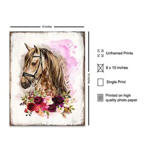 Boho Horse Wall Art & Decor - Rustic Farmhouse Barn Wall Decor for Girls Bedroom, Office, Living Room - Country Western Shabby Chic Decorations - Gift for Equestrian Women - Pink Pony Poster