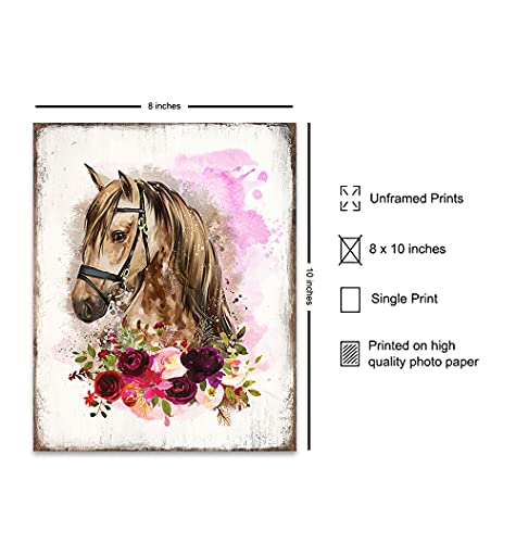 Boho Horse Wall Art & Decor - Rustic Farmhouse Barn Wall Decor for Girls Bedroom, Office, Living Room - Country Western Shabby Chic Decorations - Gift for Equestrian Women - Pink Pony Poster