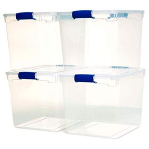 HOMZ Heavy Duty Modular Stackable Storage Tote Containers with Latching Lids, 31 Quart Capacity, Clear, 8 Count