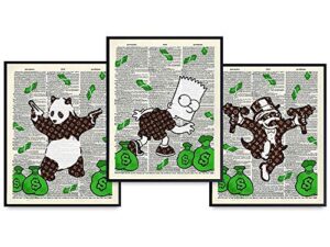 bart simpson poster – 8×10 set – banksy wall art – graffiti wall art of louis vuitton – lv wall decor – money decorations wall decor – urban wall decor – funny street art mural for alec monopoly fans