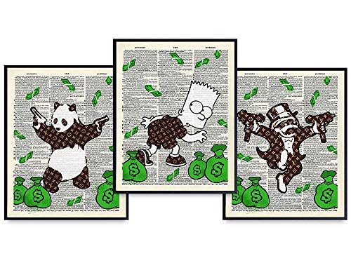 Bart Simpson Poster - 8x10 Set - Banksy Wall Art - Graffiti Wall Art of Louis Vuitton - LV Wall Decor - Money Decorations Wall Decor - Urban Wall Decor - Funny Street Art Mural for Alec Monopoly Fans