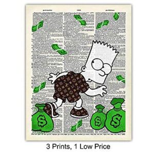 Bart Simpson Poster - 8x10 Set - Banksy Wall Art - Graffiti Wall Art of Louis Vuitton - LV Wall Decor - Money Decorations Wall Decor - Urban Wall Decor - Funny Street Art Mural for Alec Monopoly Fans