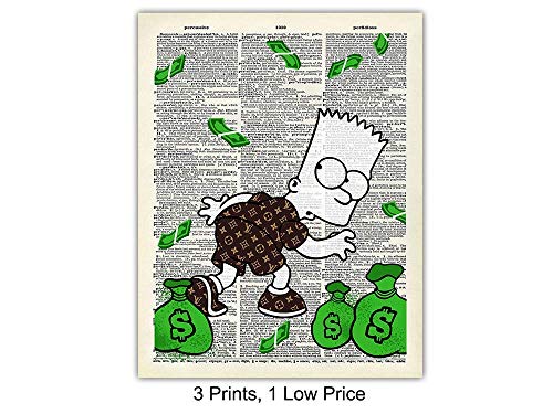 Bart Simpson Poster - 8x10 Set - Banksy Wall Art - Graffiti Wall Art of Louis Vuitton - LV Wall Decor - Money Decorations Wall Decor - Urban Wall Decor - Funny Street Art Mural for Alec Monopoly Fans