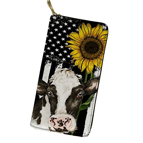 UZZUHI Sunflower Cow Purse for Women Girly Money Organisers Small Wallets with Credit Cards Keys Change Western Wallets Ladies Cowhide Wallets