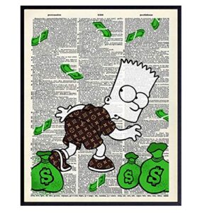 graffiti wall art of louis vuitton – bart simpson poster – banksy wall art set – lv wall decor – money decorations wall decor – urban wall decor – funny street art mural for alec monopoly fans