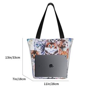 Cat And Butterfly Shoulder Handbag Canvas Tote Bag For Work Travel Business Beach Shopping School