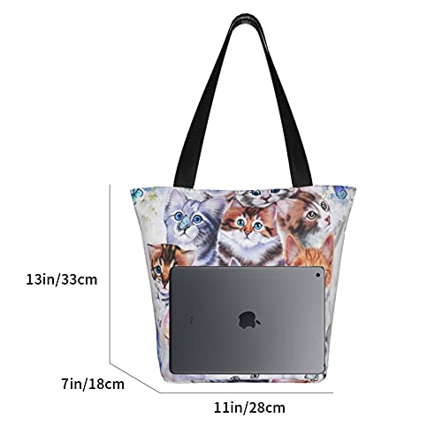 Cat And Butterfly Shoulder Handbag Canvas Tote Bag For Work Travel Business Beach Shopping School