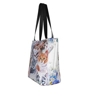 Cat And Butterfly Shoulder Handbag Canvas Tote Bag For Work Travel Business Beach Shopping School