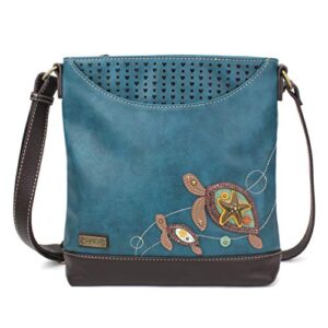 chala handbags sweet messenger mid size tote bag two turtles – turquoise