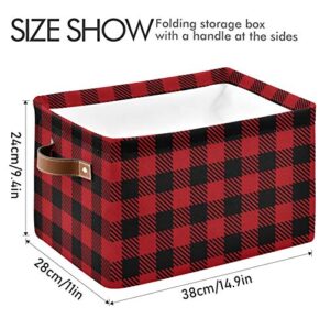 ALAZA Decorative Basket Rectangular Storage Bin, Black and Red Lumberjack Plaid Organizer Basket with Leather Handles for Home Office