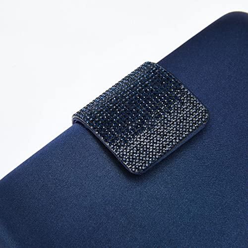 Ava&Lina Navy Blue Rhinestone Clutch Purses for Women Evening Samll Wedding Clutch Satin