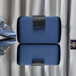 Ava&Lina Navy Blue Rhinestone Clutch Purses for Women Evening Samll Wedding Clutch Satin