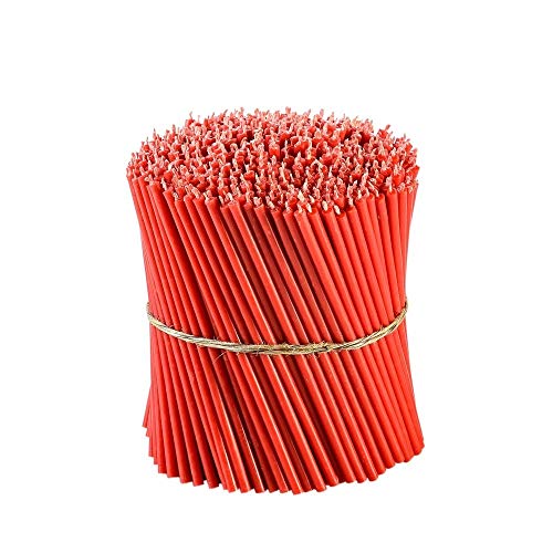 Danilovo Pure Beeswax Candles - No-Drip, Smoke-Less, Tall, Thin Taper Candles – Decorative Candles for Church Prayer, Decor or Birthday Candles – Honey Scented – 6.3 in, Ø 0.2 in (Red, 50pcs)