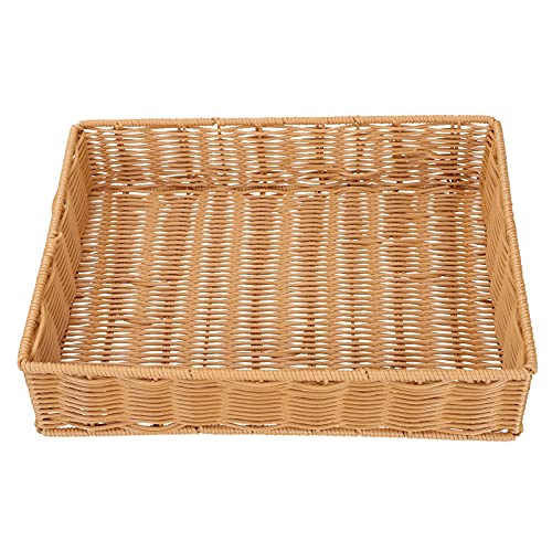 Cabilock Water Hyacinth Storage Baskets Rectangular Wicker Baskets Braided Weave Pantry Basket with Built- in Handles Rustic Woven Basket for Organizing 37 27 8cm