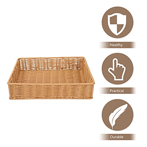 Cabilock Water Hyacinth Storage Baskets Rectangular Wicker Baskets Braided Weave Pantry Basket with Built- in Handles Rustic Woven Basket for Organizing 37 27 8cm