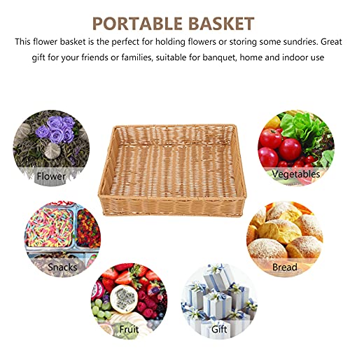 Cabilock Water Hyacinth Storage Baskets Rectangular Wicker Baskets Braided Weave Pantry Basket with Built- in Handles Rustic Woven Basket for Organizing 37 27 8cm