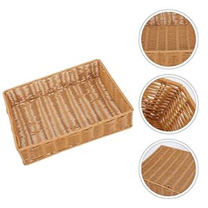 Cabilock Water Hyacinth Storage Baskets Rectangular Wicker Baskets Braided Weave Pantry Basket with Built- in Handles Rustic Woven Basket for Organizing 37 27 8cm