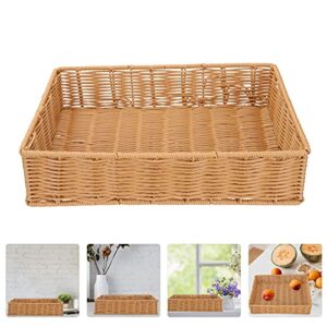 Cabilock Water Hyacinth Storage Baskets Rectangular Wicker Baskets Braided Weave Pantry Basket with Built- in Handles Rustic Woven Basket for Organizing 37 27 8cm