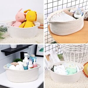 ABenkle Small Woven Basket, 12"x 8" x 5" Cute Small Basket, Rope Room Shelf Storage Basket, Cat Dog Toys Basket Chest Box, Empty Decorative Gift Basket with Handles - White