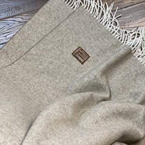 Eikei Wool Throw Blanket Geo Herringbone Pattern Oversized Couch Throw Blanket Fringe Trim Soft Merino Woolen Afghan Minimalist Style Lightweight Machine Washable (Mocha, 55Wx78L)