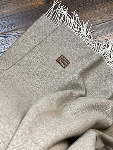 Eikei Wool Throw Blanket Geo Herringbone Pattern Oversized Couch Throw Blanket Fringe Trim Soft Merino Woolen Afghan Minimalist Style Lightweight Machine Washable (Mocha, 55Wx78L)