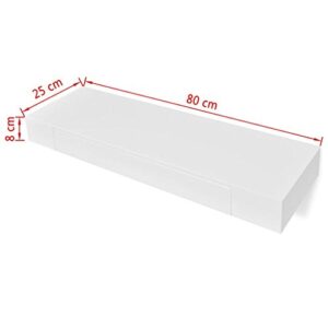 Festnight Floating Shelf with Storage Drawer MDF Wall Display Stand Wall Mounted Collectables DVD Shelf for Living Room, Bedroom, Bathroom, Home Decor White 31.5" x 9.8" x 3.15" (W x D x H)