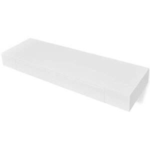 Festnight Floating Shelf with Storage Drawer MDF Wall Display Stand Wall Mounted Collectables DVD Shelf for Living Room, Bedroom, Bathroom, Home Decor White 31.5" x 9.8" x 3.15" (W x D x H)