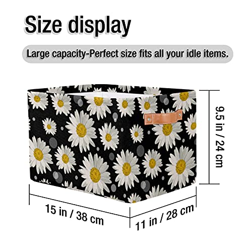 Daisy Storage Basket Bins Flower Floral Toys Books Clothes Canvas Storage Box Cubes Rectangular Collapsible with Handles for Bedroom Nursery Home Office Decor Organizer Basket