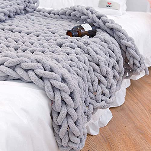 Chunky Knit Throw Blanket, Warm Large Soft Chenille for Couch Bedroom Decor, Giant Chunky Yarn Throw Blankets Hand-Made, Machine Washable