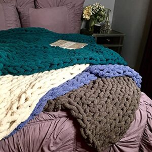 Chunky Knit Throw Blanket, Warm Large Soft Chenille for Couch Bedroom Decor, Giant Chunky Yarn Throw Blankets Hand-Made, Machine Washable